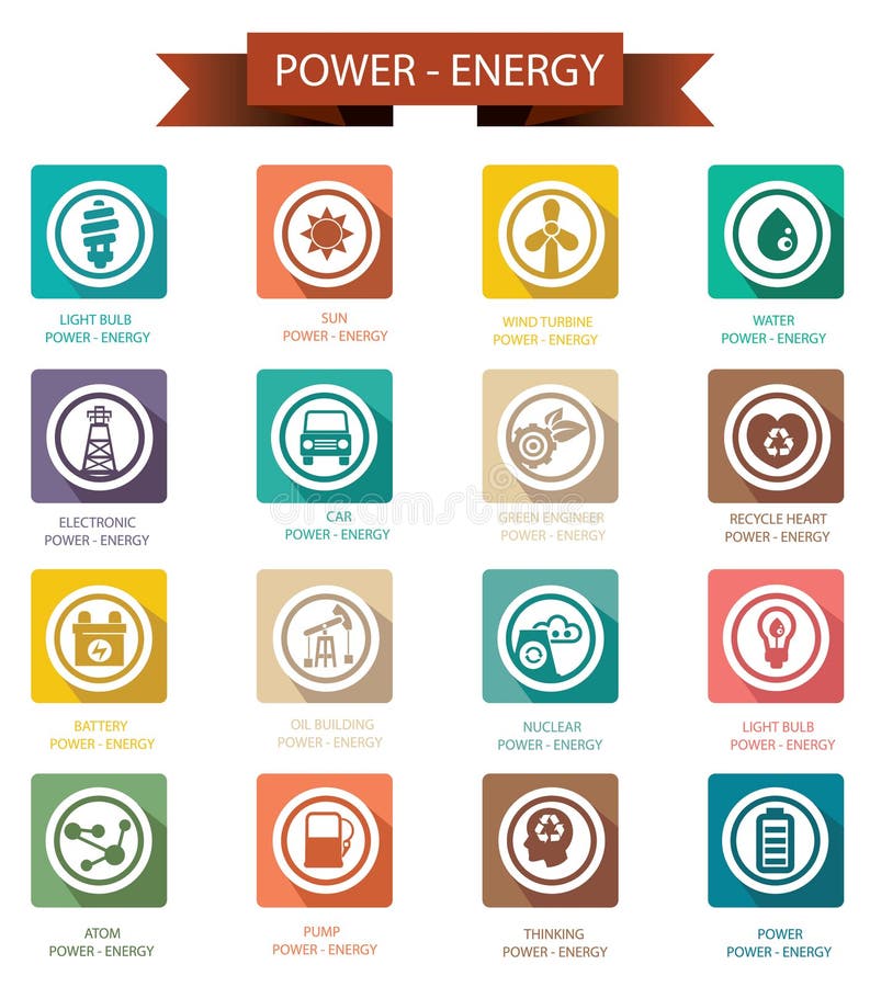 Power and Energy Retro Icons Stock Vector - Illustration of gear, bulb ...