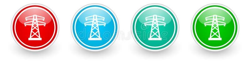 Power, Energy Tower Vector Icons, Colorful Glossy Buttons on White ...