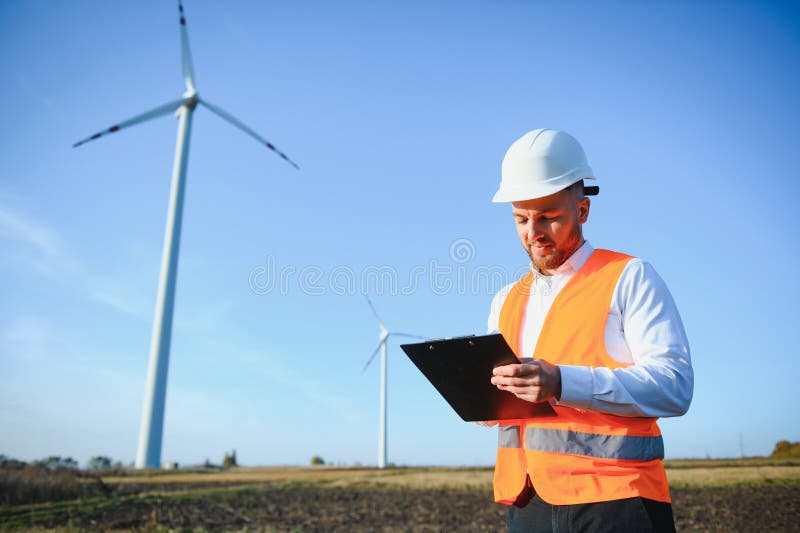 Power Engineer are Working with Wind Turbines Stock Image - Image of ...
