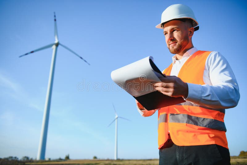 Power Engineer are Working with Wind Turbines Stock Image - Image of ...