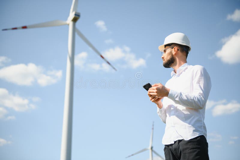 Power Engineer are Working with Wind Turbines. Stock Photo - Image of ...