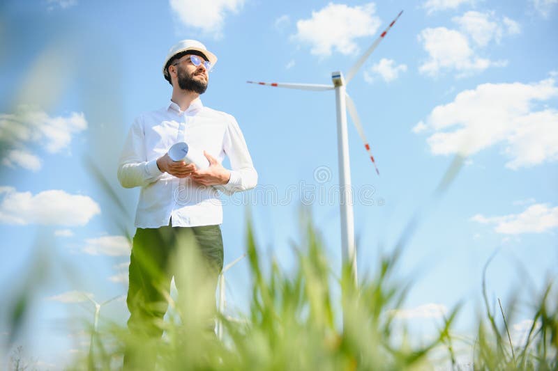 Power Engineer are Working with Wind Turbines. Stock Photo - Image of ...