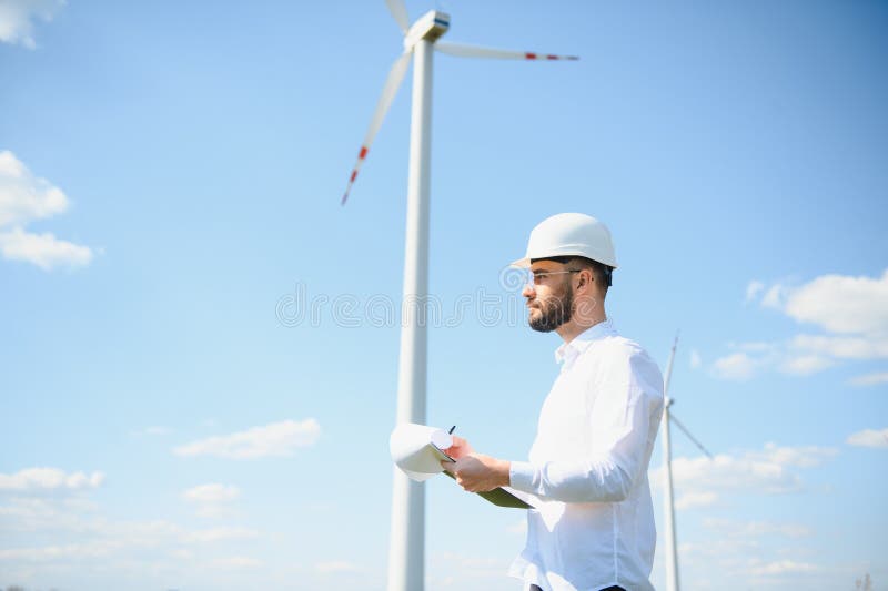 Power Engineer are Working with Wind Turbines. Stock Image - Image of ...