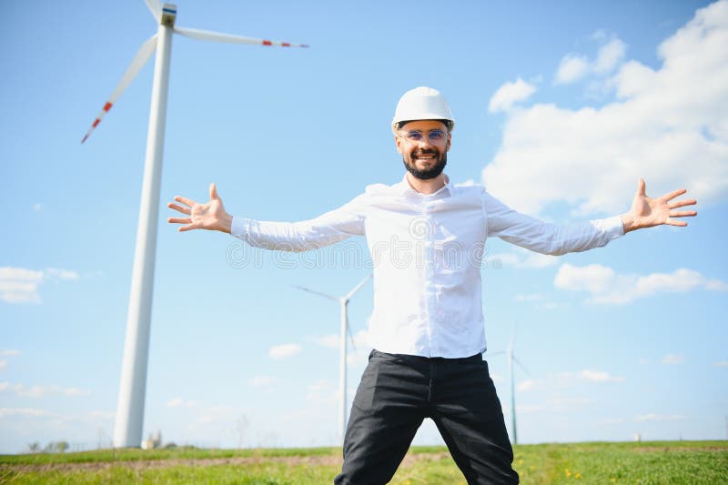 Power Engineer are Working with Wind Turbines. Stock Photo - Image of ...