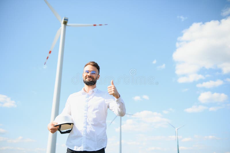 Power Engineer are Working with Wind Turbines. Stock Image - Image of ...