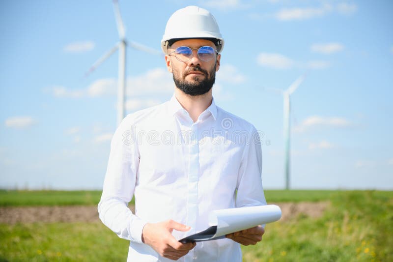 Power Engineer are Working with Wind Turbines. Stock Image - Image of ...