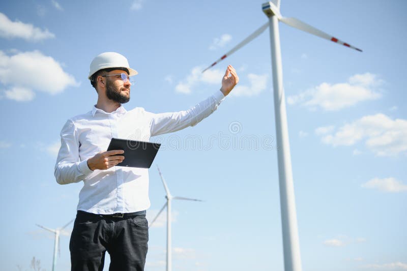 Power Engineer are Working with Wind Turbines. Stock Photo - Image of ...