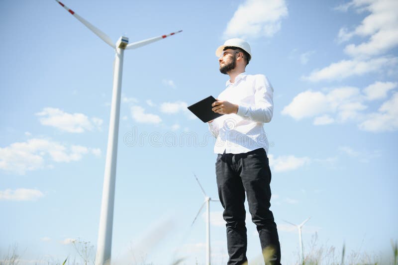 Power Engineer are Working with Wind Turbines. Stock Image - Image of ...