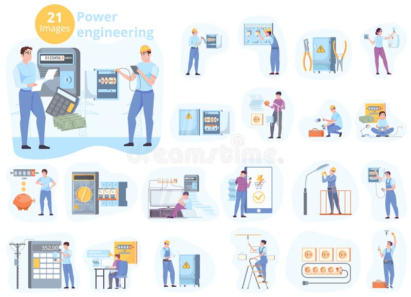 Flat Engineering Icons Set stock vector. Illustration of assemblage ...