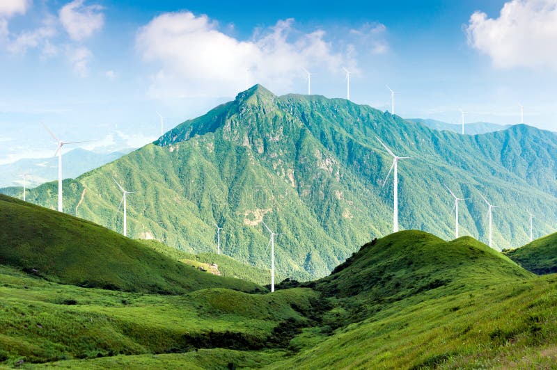 Power generating windmills stock image. Image of mountain - 34122873