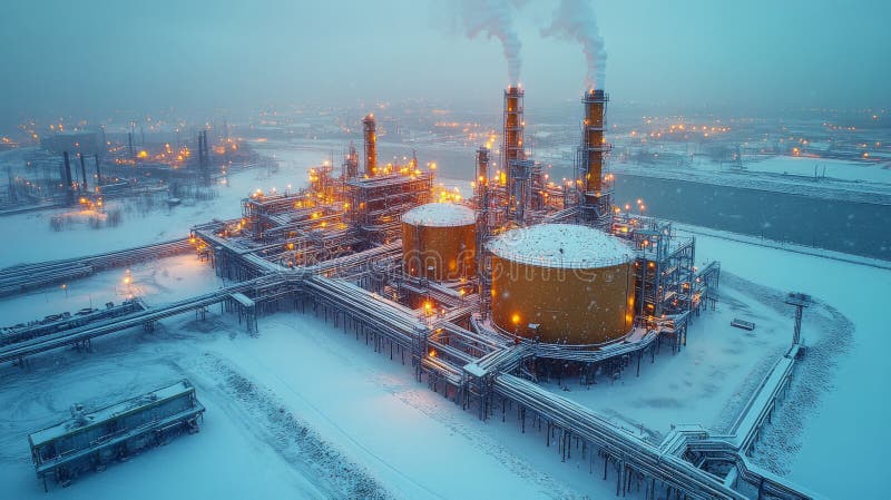 Power Generation Facility during Winter, Showcasing Energy Production ...