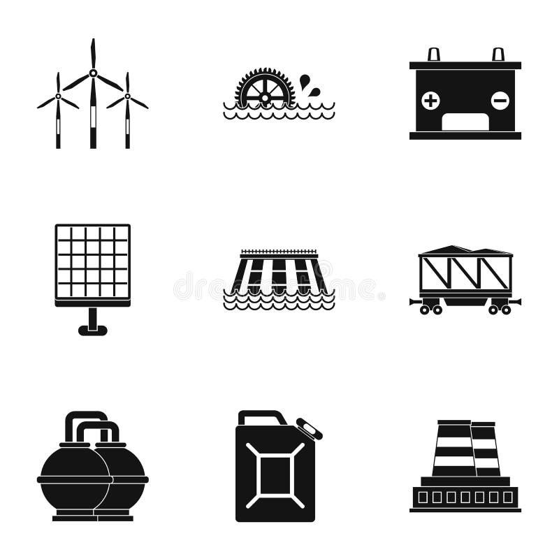 Power Generation Icon Set, Simple Style Stock Vector - Illustration of ...