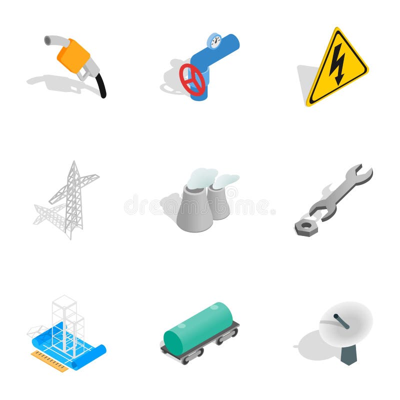 Power Generation Icons Set, Isometric 3d Style Stock Vector ...