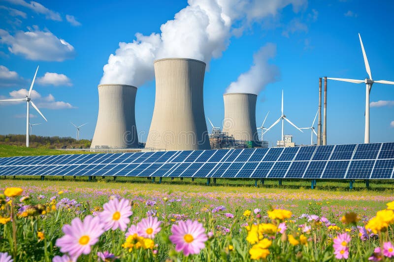 Power Generation. Nuclear, Wind and Solar Energy Stock Illustration ...