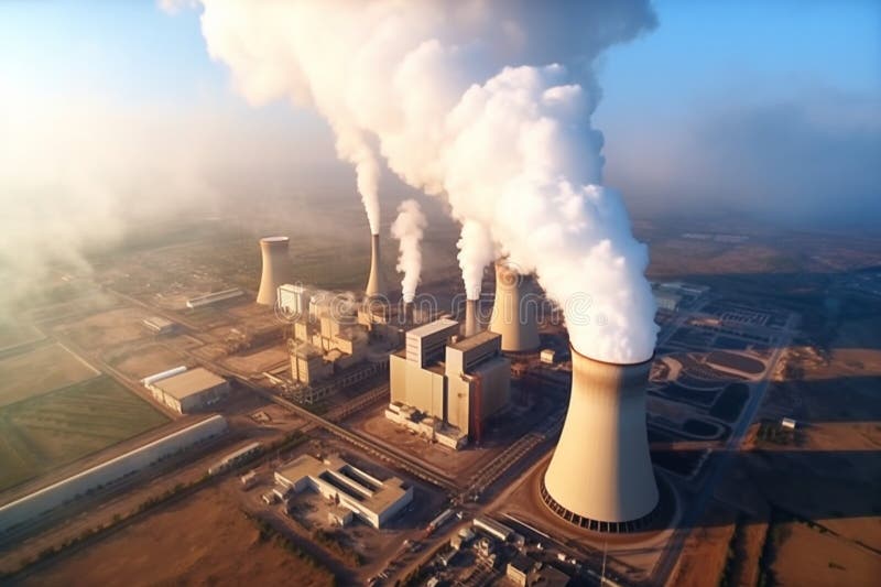 Power Generation in Progress, Active Thermal Power Station with Visible ...