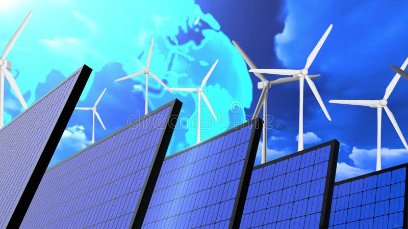 Power Generation by Wind Turbines and Solar Panels Loop Animation ...
