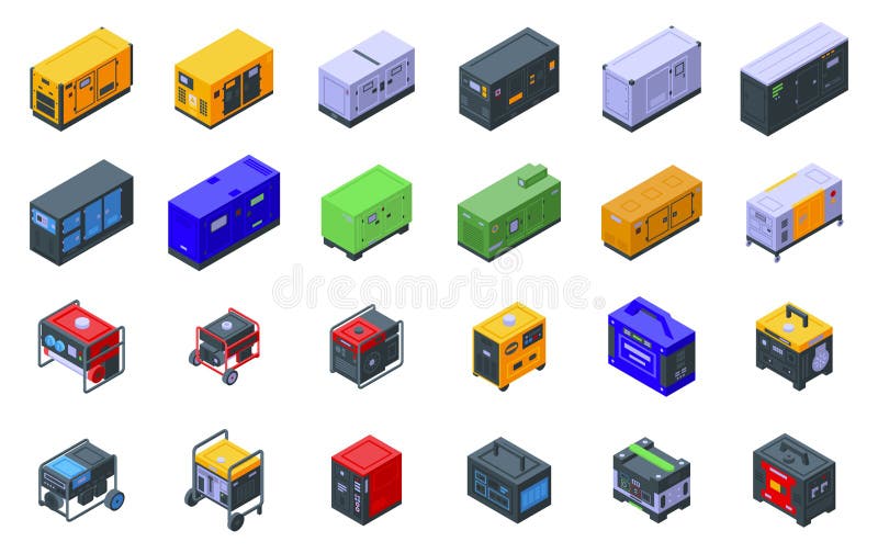 Power Generator Icons Set Isometric Vector. Electric Emergency Stock ...
