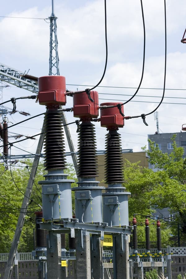 Power Substation with Red Warning Sign Stock Image - Image of danger ...