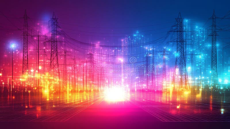 Power Grid of the Future Colorful Energy, Electricity, Digital Network ...