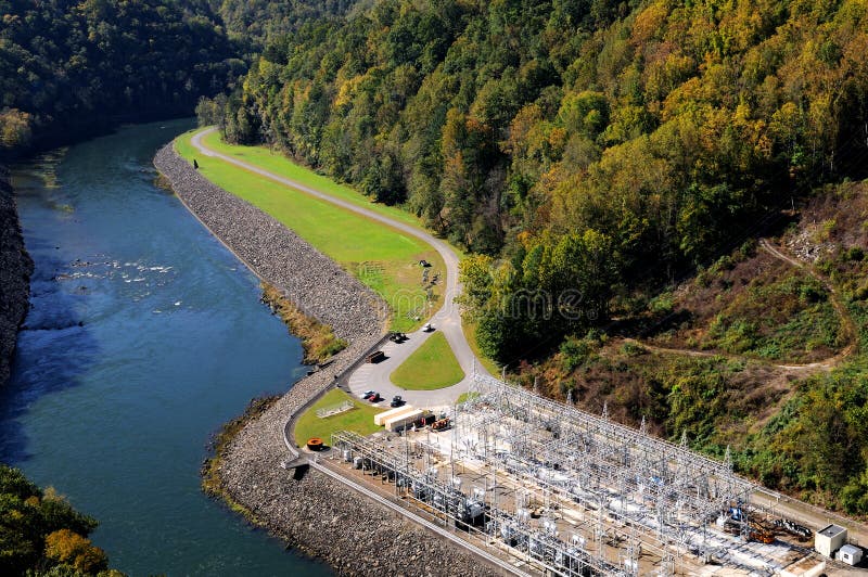 Power Grid on River Bank stock image. Image of production - 12592403