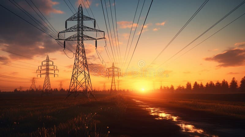 Power Grid. Power Transmission Towers Stock Photo - Image of plant ...