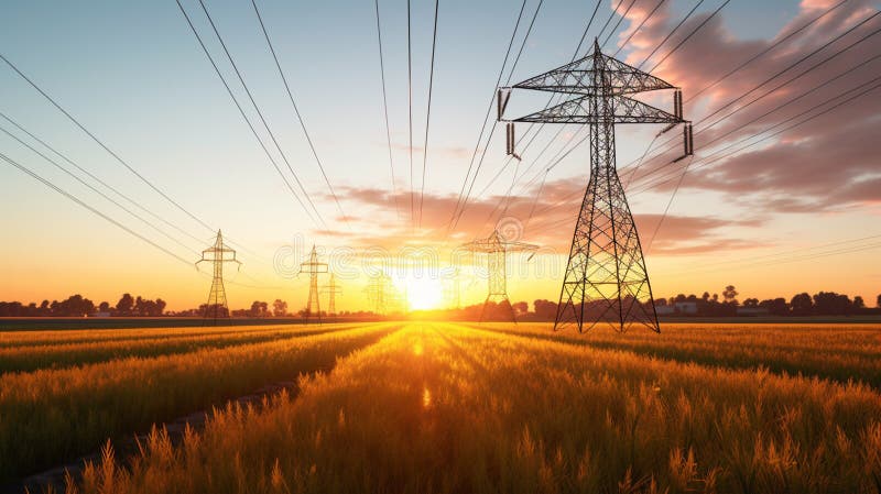 Power Grid. Power Transmission Towers Stock Photo - Image of supply ...