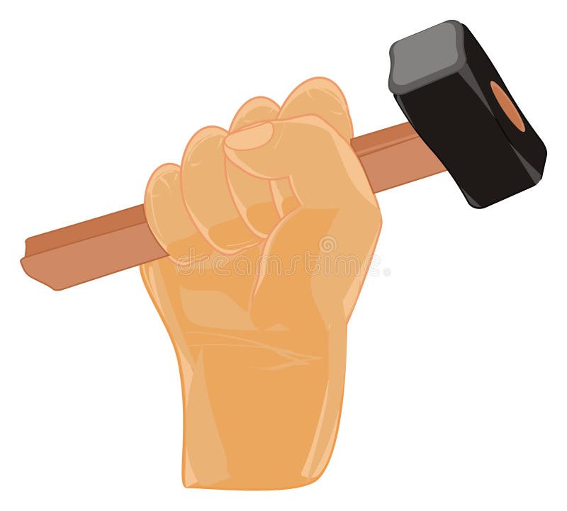 Fist with Hammer and Helmet Stock Illustration - Illustration of brush ...