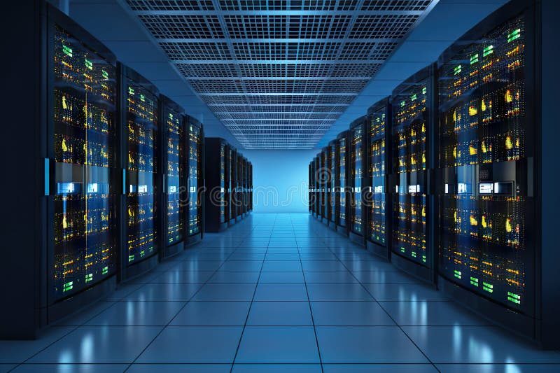 Power Hub Server Room Interior in a High-Tech Datacenter. Created with ...