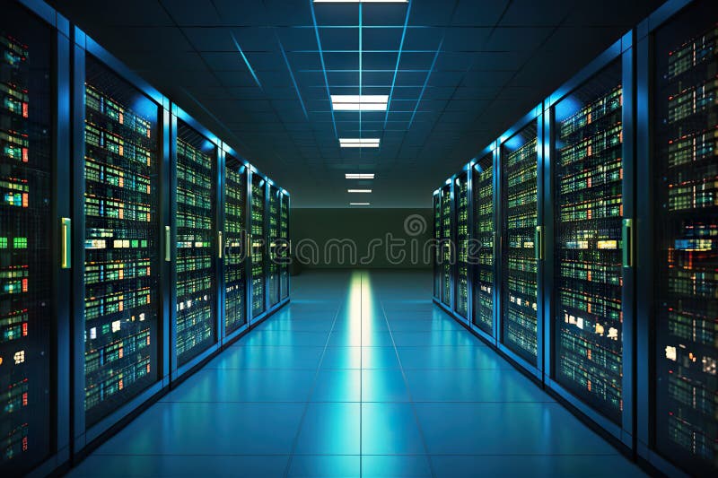 Power Hub Server Room Interior in a High-Tech Datacenter. Created with ...