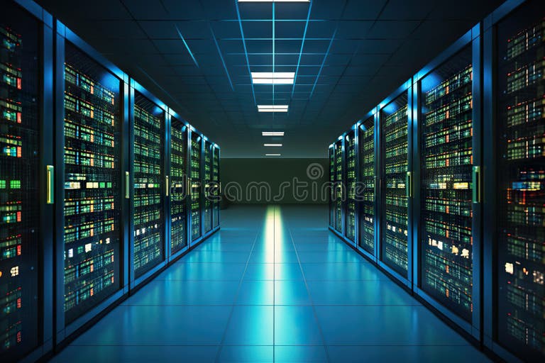 Power Hub Server Room Interior in a High-Tech Datacenter. Created with ...