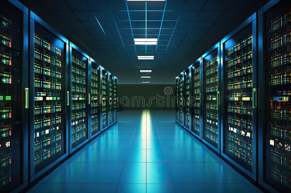 Power Hub Server Room Interior in a High-Tech Datacenter. Created with ...