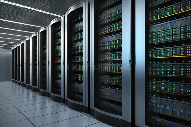 Power Hub Server Room Interior in a High-Tech Datacenter. Created with ...