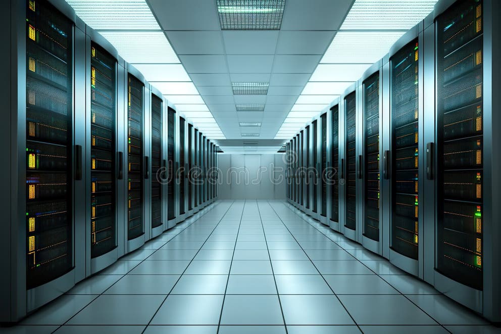 Power Hub Server Room Interior in a High-Tech Datacenter. Created with ...