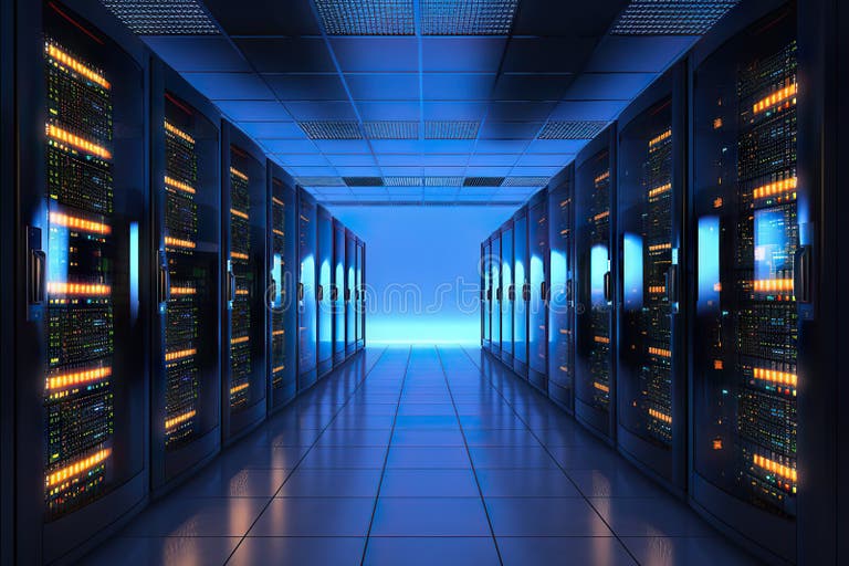 Power Hub Server Room Interior in a High-Tech Datacenter. Created with ...