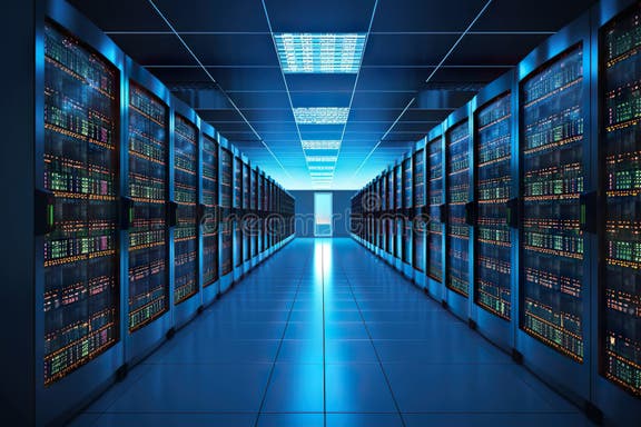 Power Hub Server Room Interior in a High-Tech Datacenter. Created with ...