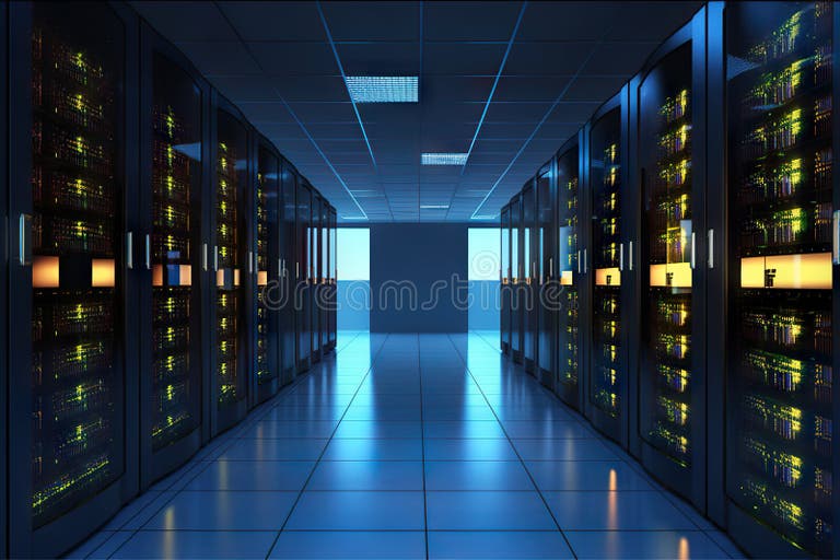 Power Hub Server Room Interior in a High-Tech Datacenter. Created with ...