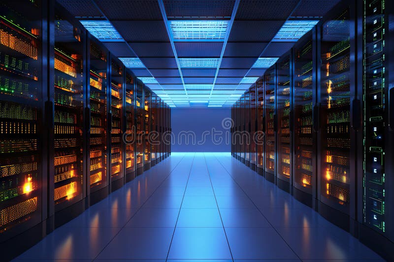 Power Hub Server Room Interior in a High-Tech Datacenter. Created with ...