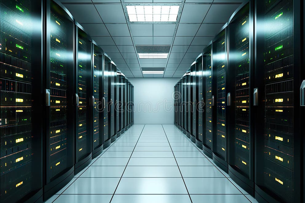 Power Hub Server Room Interior in a High-Tech Datacenter. Created with ...