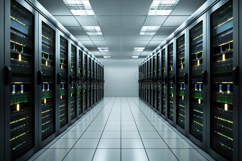 Power Hub Server Room Interior in a High-Tech Datacenter. Created with ...