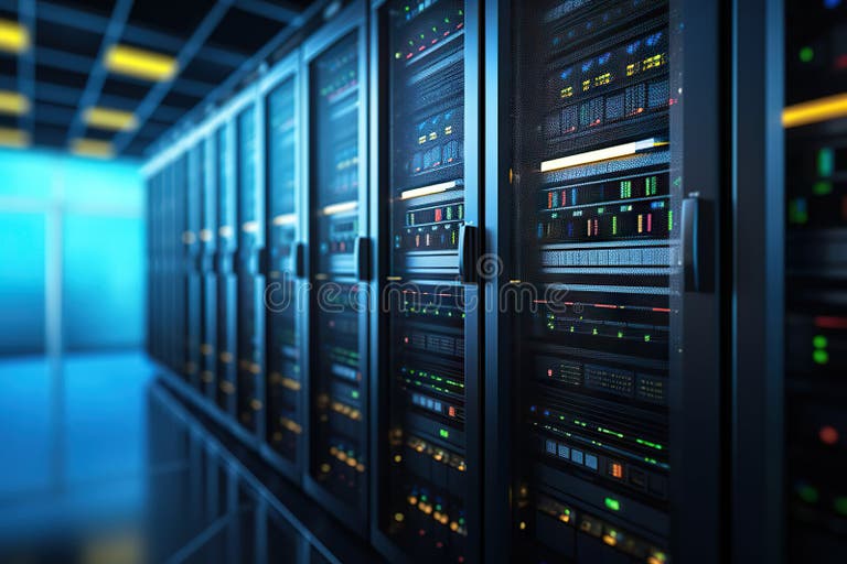 Power Hub Server Room Interior in a High-Tech Datacenter. Created with ...