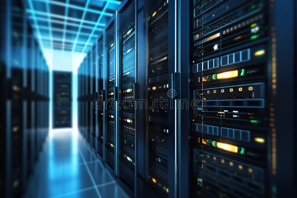 Power Hub Server Room Interior in a High-Tech Datacenter. Created with ...