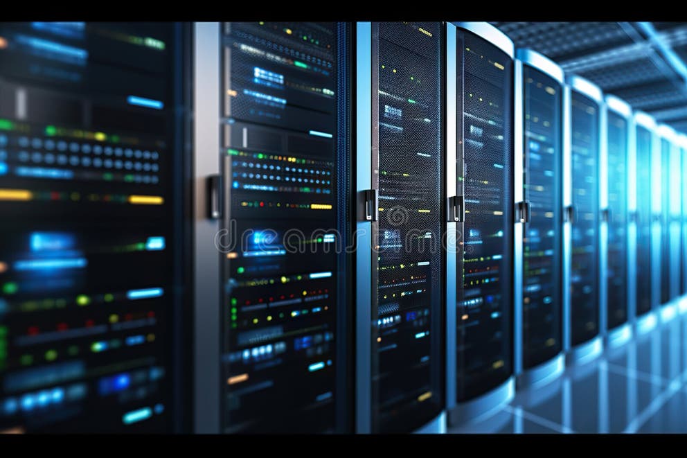 Power Hub Server Room Interior in a High-Tech Datacenter. Created with ...