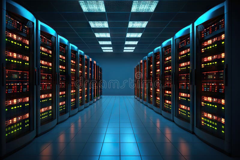 Power Hub Server Room Interior in a High-Tech Datacenter. Created with ...