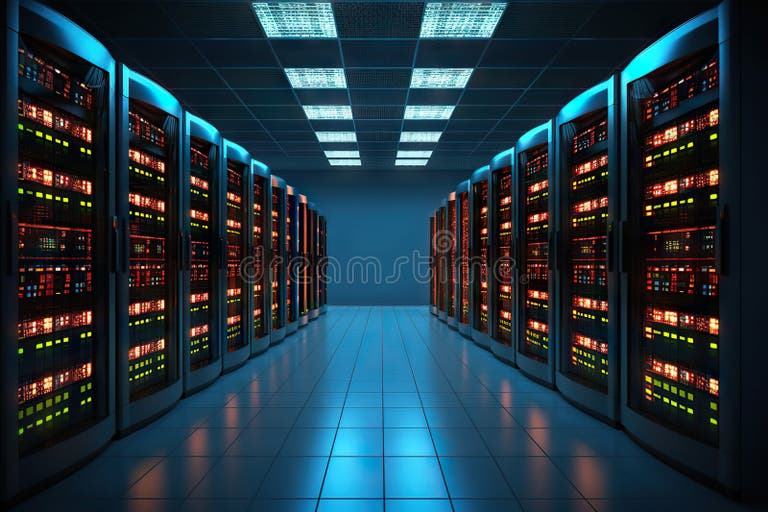Power Hub Server Room Interior in a High-Tech Datacenter. Created with ...