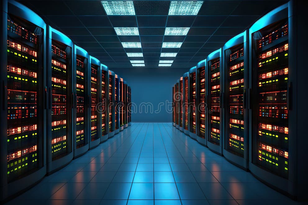 Power Hub Server Room Interior in a High-Tech Datacenter. Created with ...