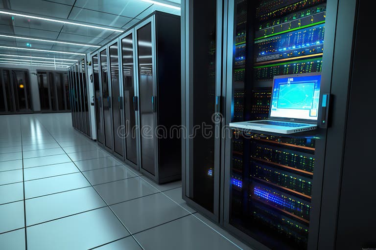 Power Hub Server Room Interior in a High-Tech Datacenter. Created with ...