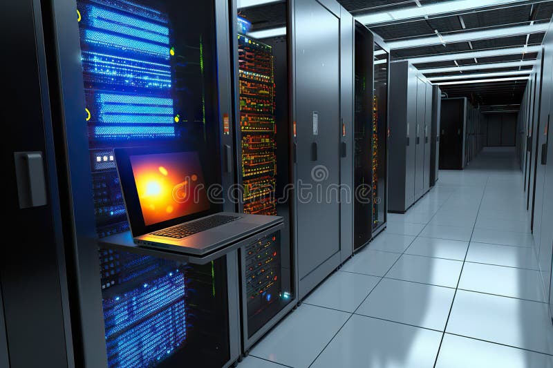 Power Hub Server Room Interior in a High-Tech Datacenter. Created with ...