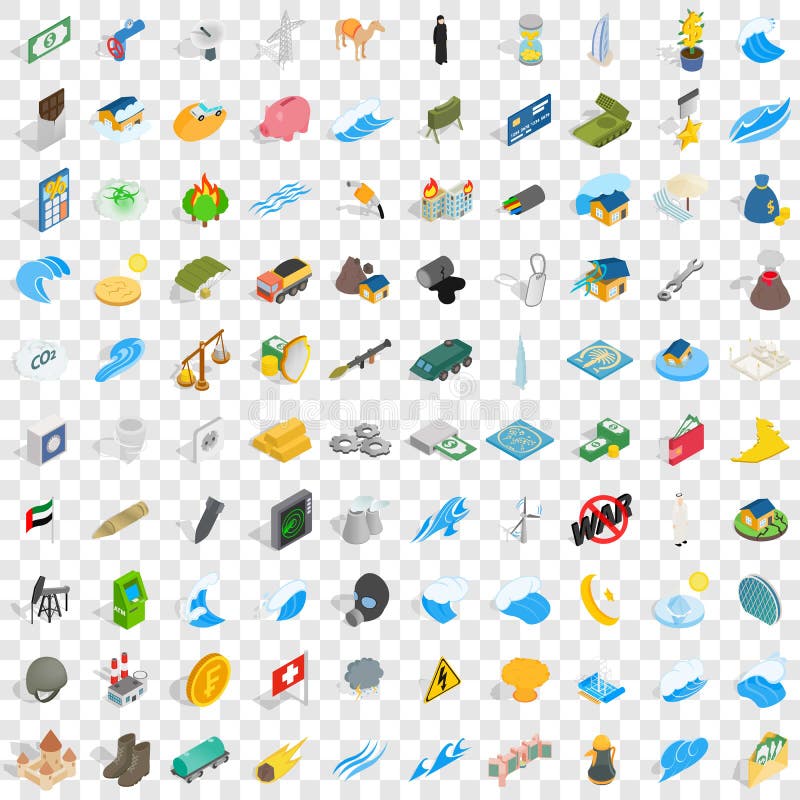 100 Power Icons Set, Isometric 3d Style Stock Vector - Illustration of ...