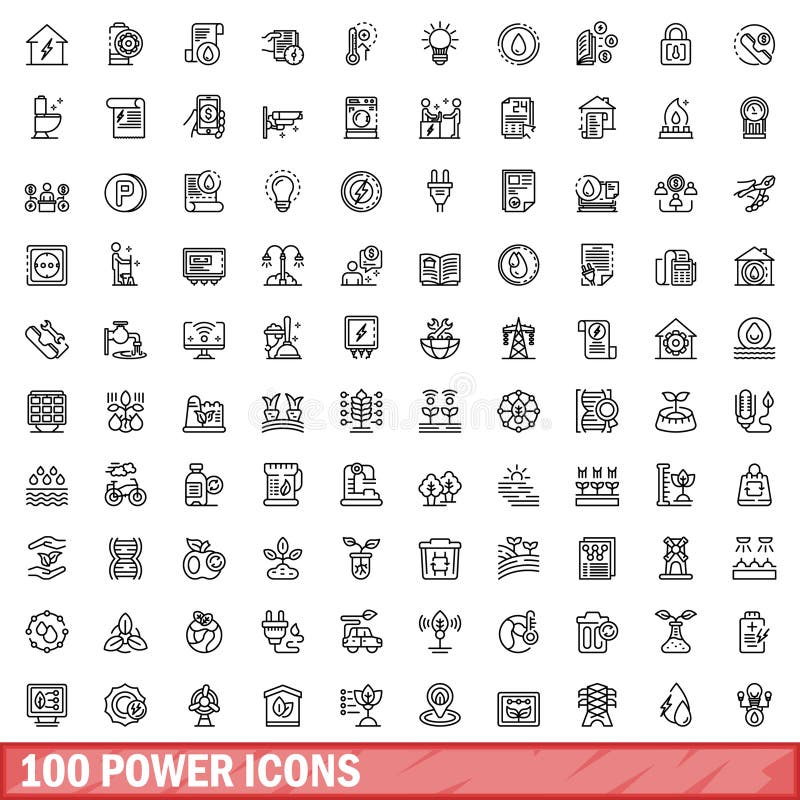 100 Power Icons Set, Outline Style Stock Vector - Illustration of house ...