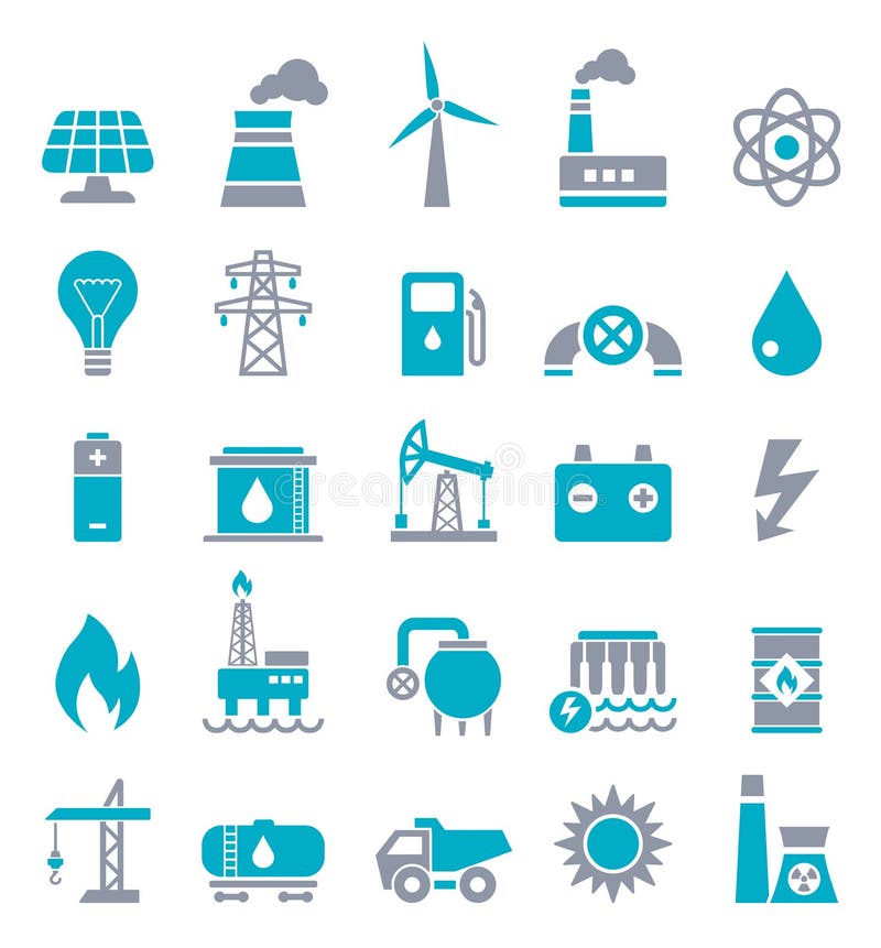 Power Industry Flat Blue Gray Icons - Illustration Stock Illustration ...
